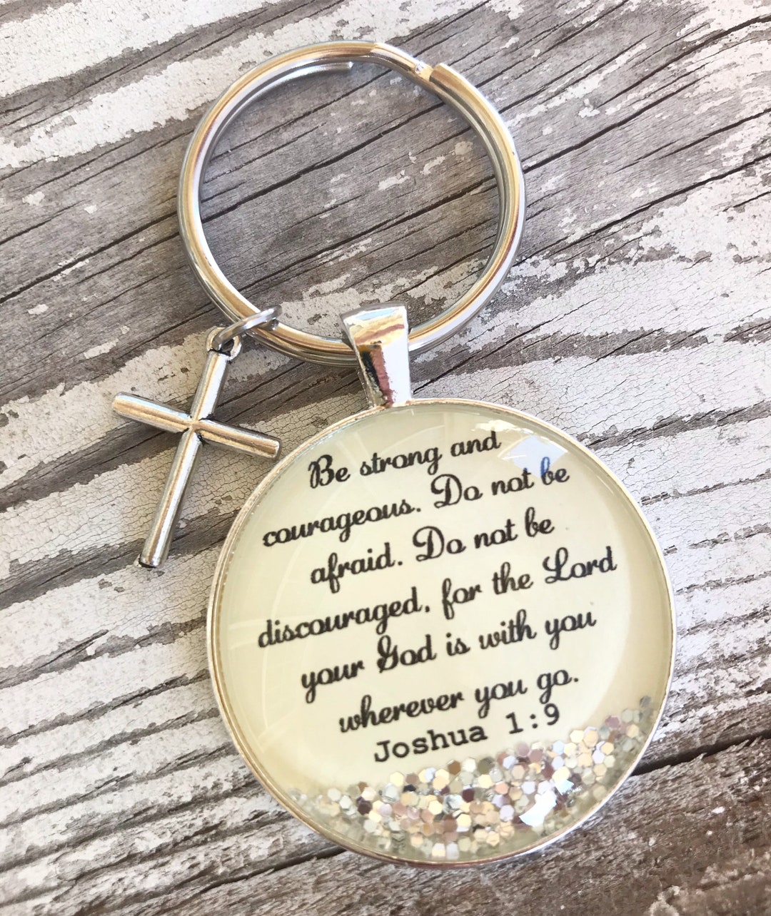 Bible Verse Keychain, Joshua 1:9, Christian Gift for Woman, Cross ...