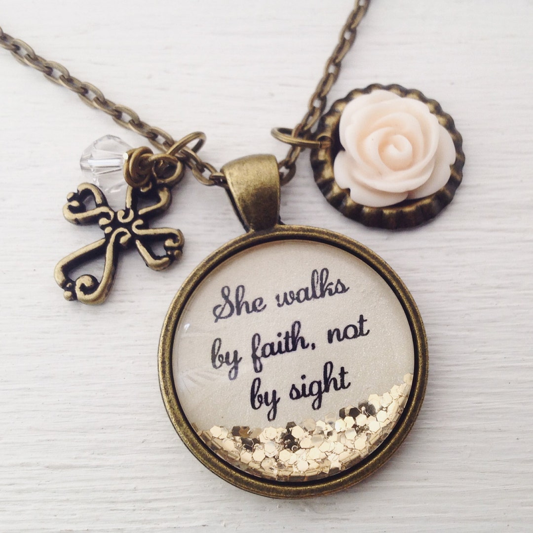 Faith Bible Verse Necklace, Rose Charm, Christian Jewelry - Etsy