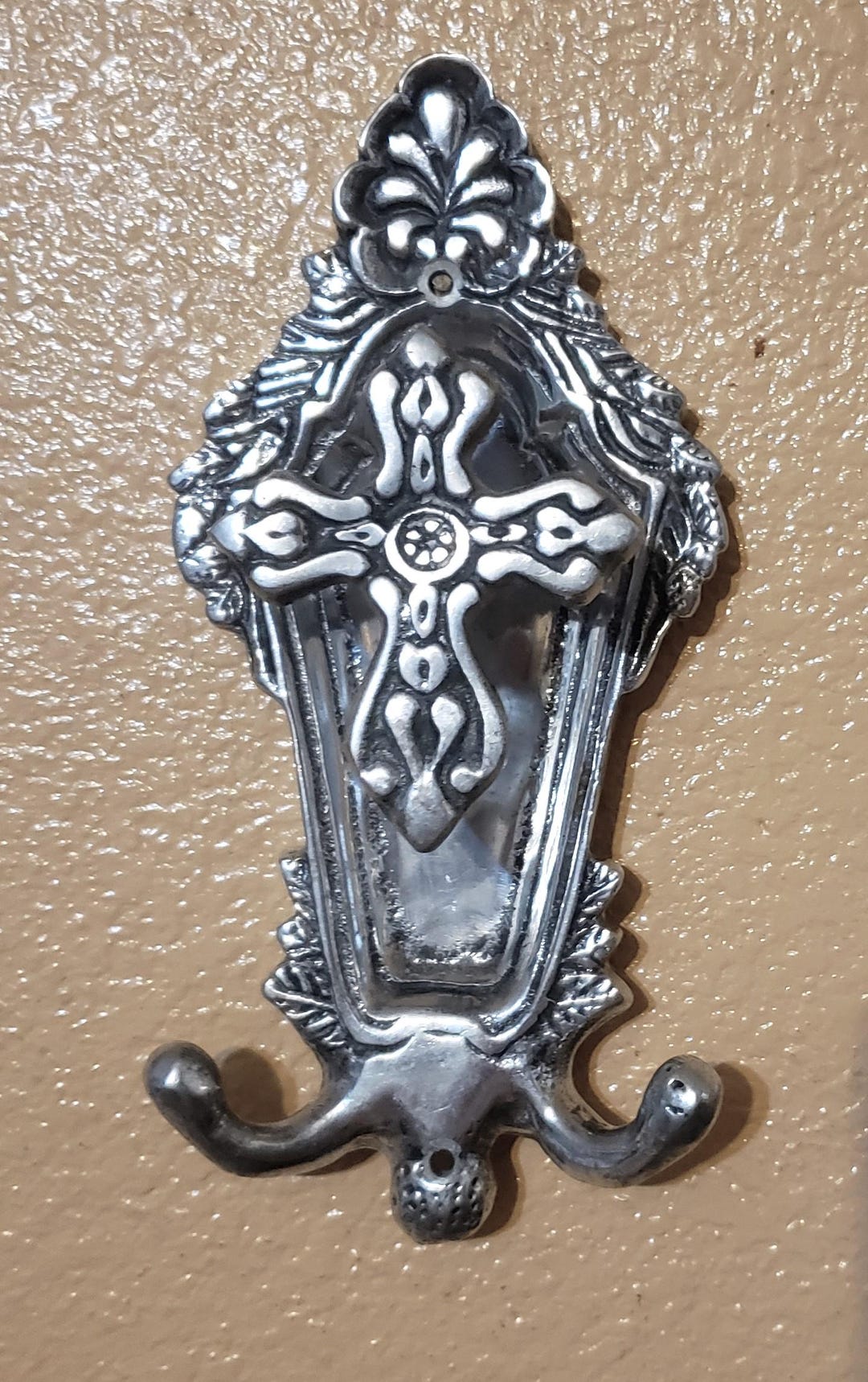 Metal Silver Color Gothic Goth Decor Wall Hook Cross Wall Decor Ornate ...