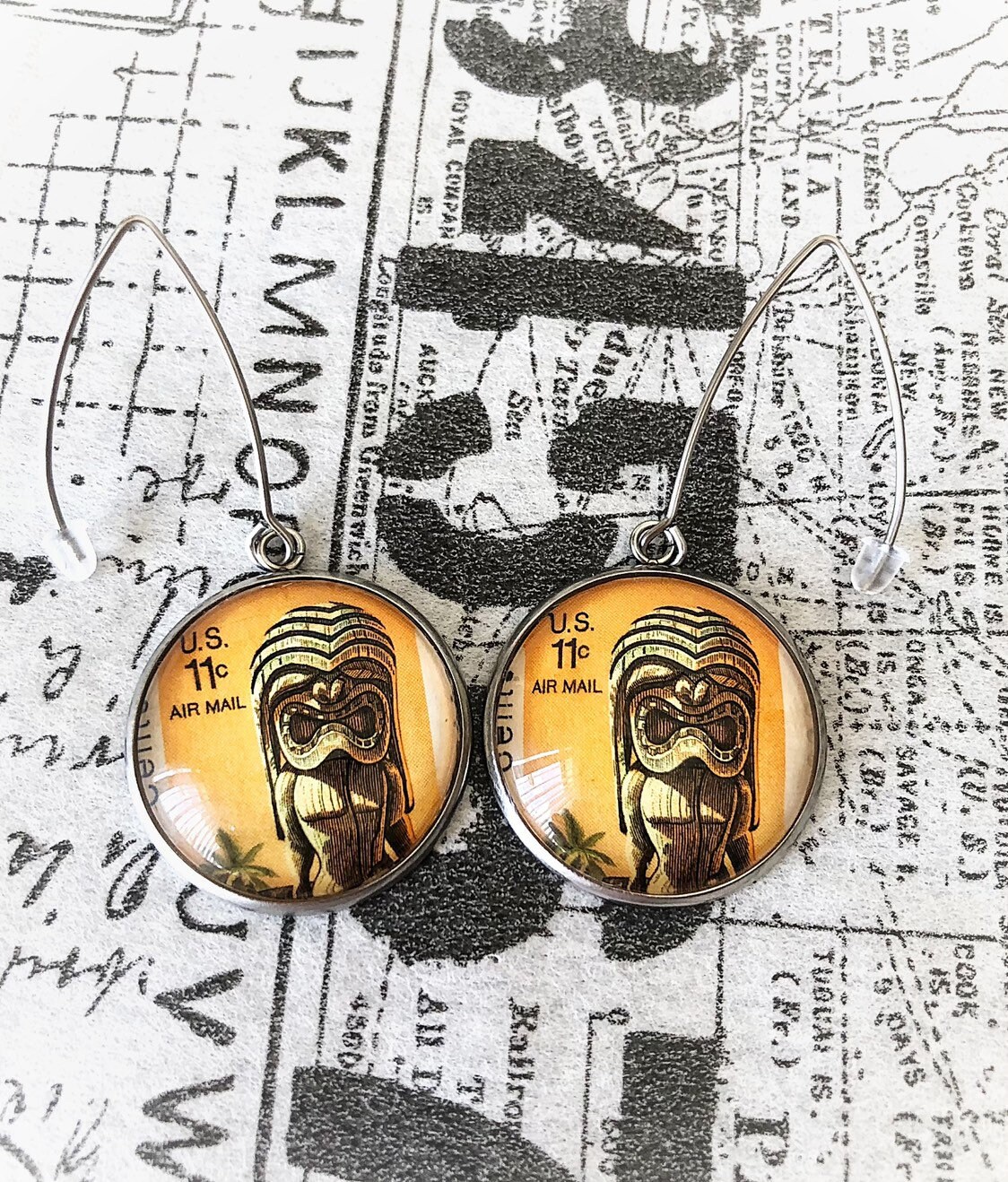 Tiki Time Postage Stamp Earrings Postage Stamp Jewelry | Etsy