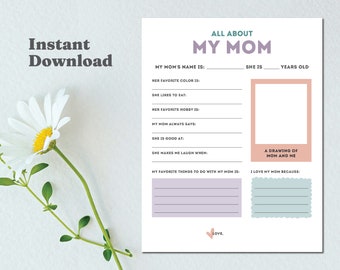 All About Mom Printable /mother's Day Questionnaire - Etsy