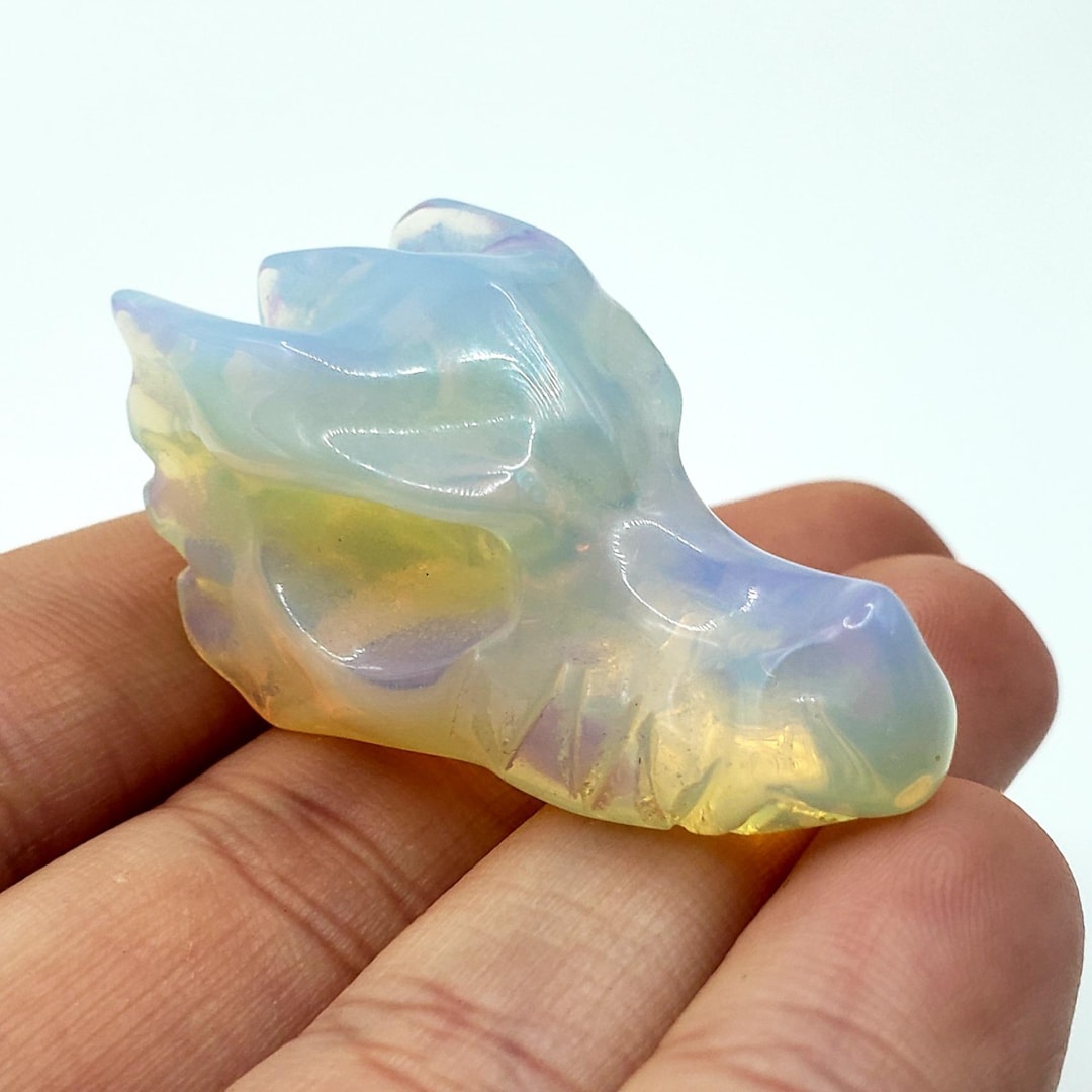 Opalite Polished Cut Base Dragon Head Natural Metaphysical Chakra Crystal Healing Gemstone ...