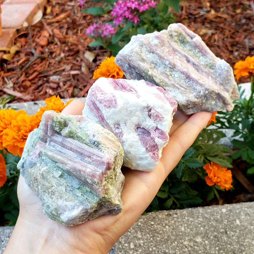 Pink & Green Tourmaline Matrix in Quartz - Raw Natural Rough Crystal ...