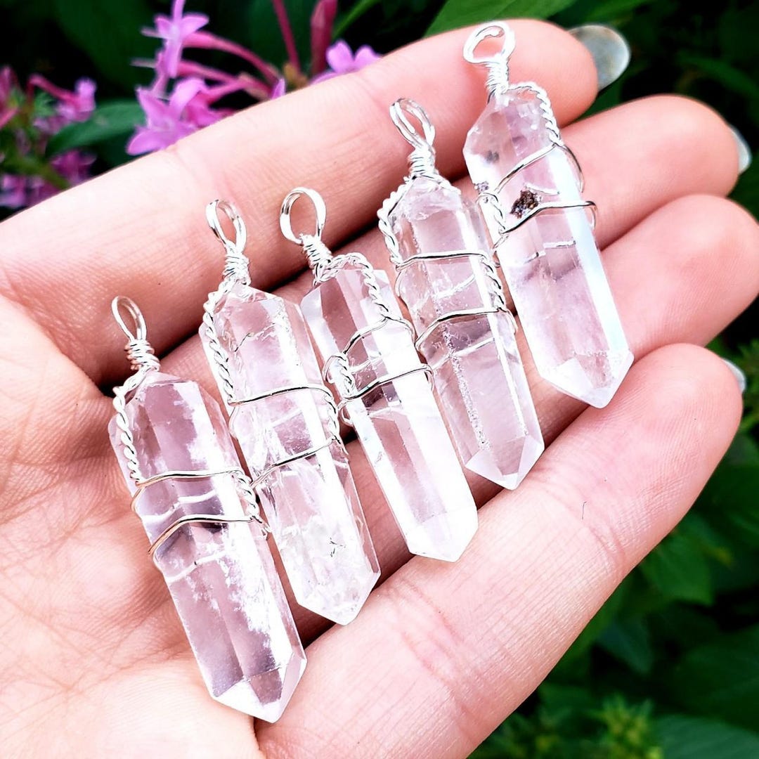 Wire Wrapped Clear Quartz Crystal Point Pendant, Healing Gemstone - Etsy