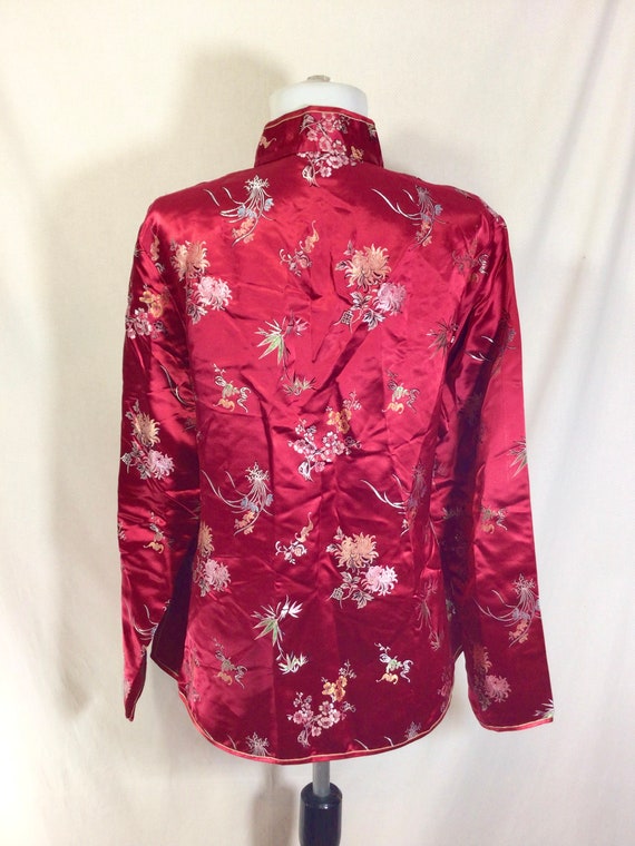 1970s Cherry Red Viscose Cheongsam Top with Mandarin … - Gem