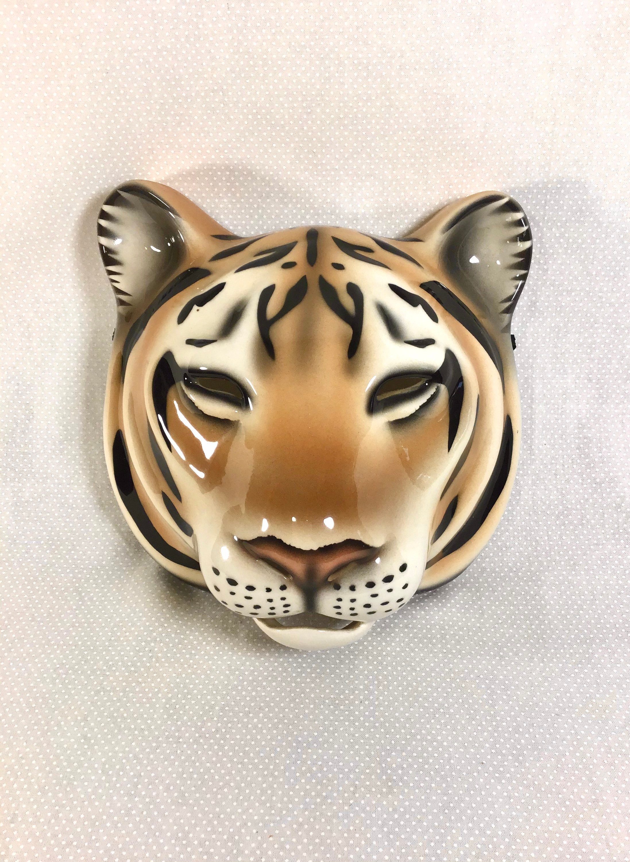 1970s Signed Ceramic Tiger Mask Wall Hanging