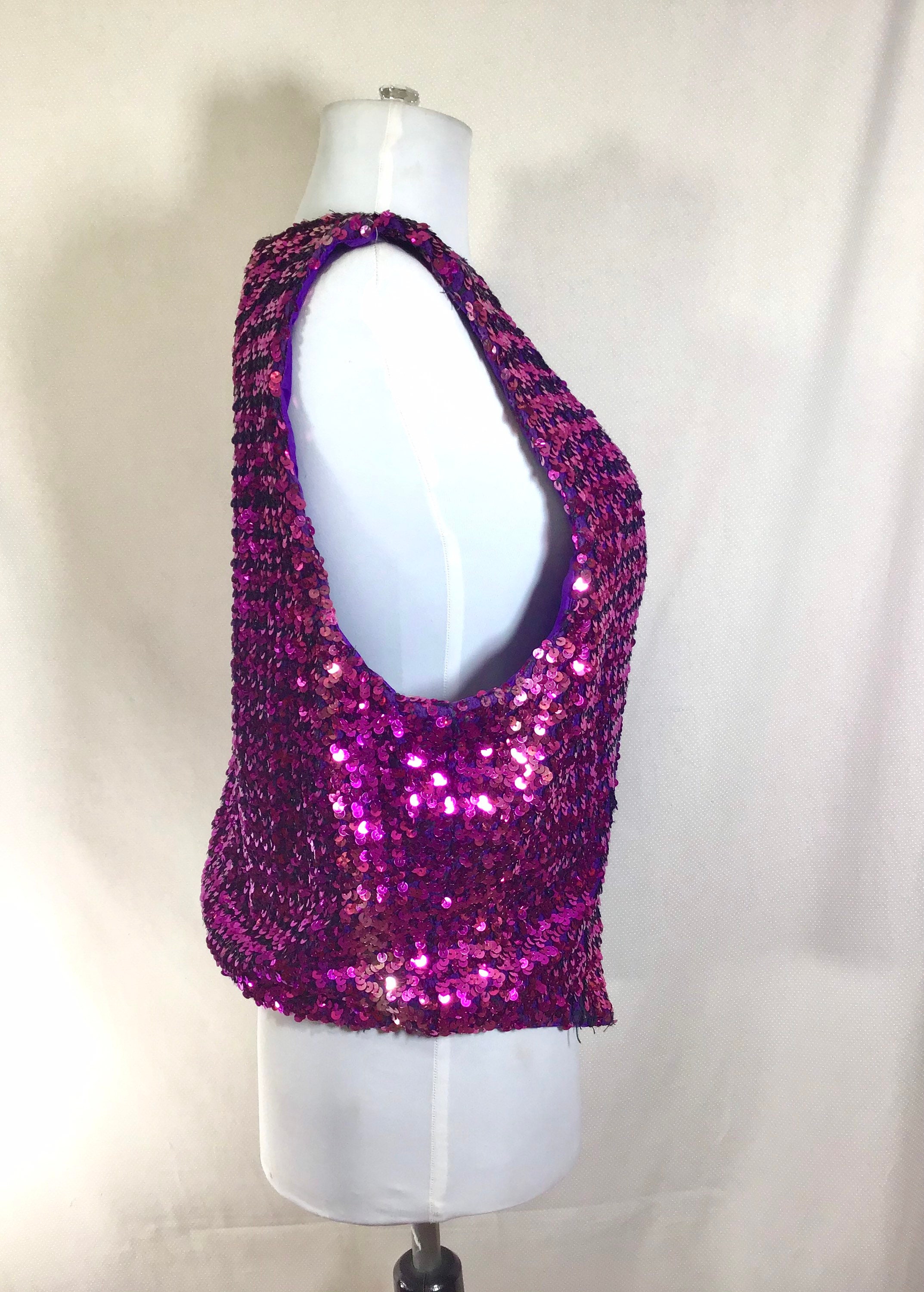 1980s Purple Sequin Costume Vest with Velcro Panel size M