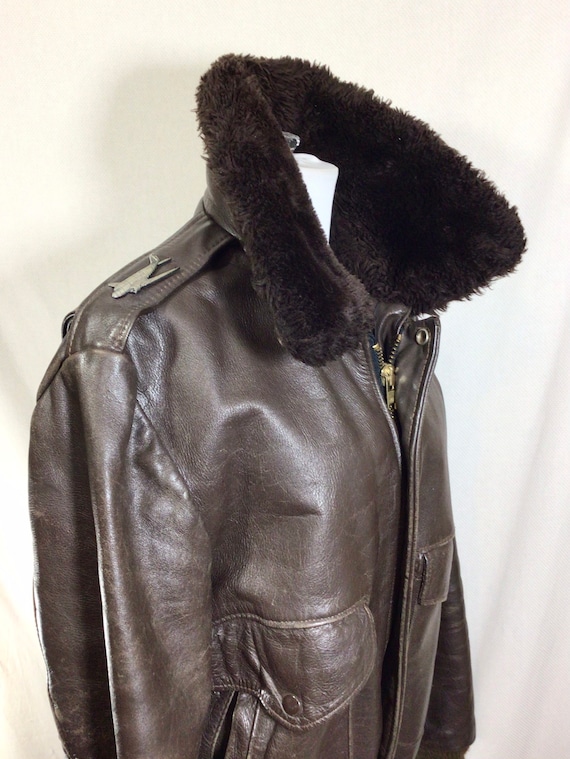 1960s Brown Leather Pilot’s Bomber Jacket with Aviati… - Gem