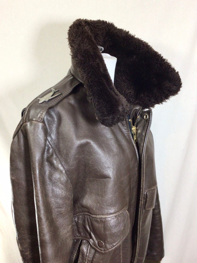 1960s Brown Leather Pilot’s Bomber Jacket With Aviation Pin! Size XS/S ...