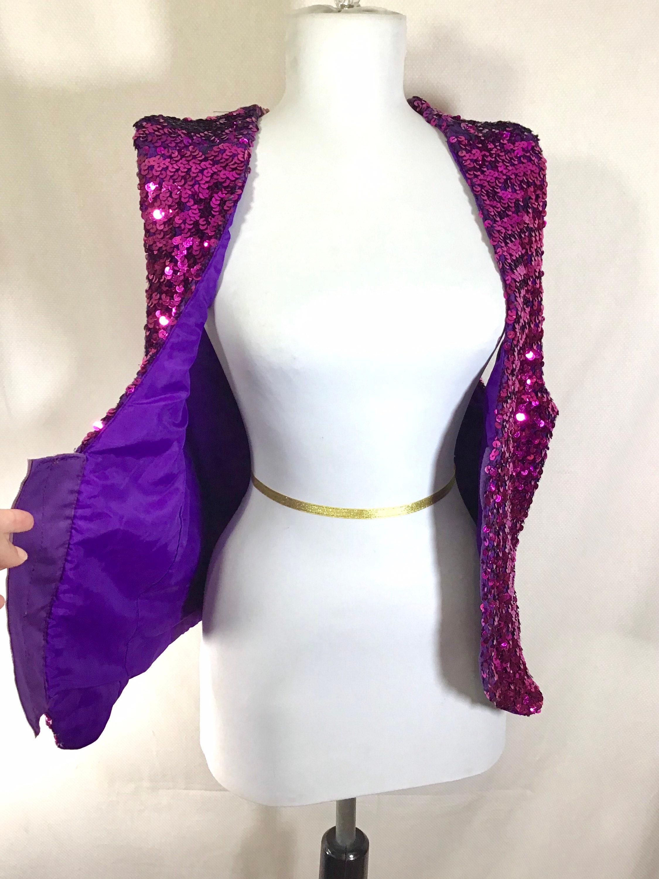 1980s Purple Sequin Costume Vest with Velcro Panel size M