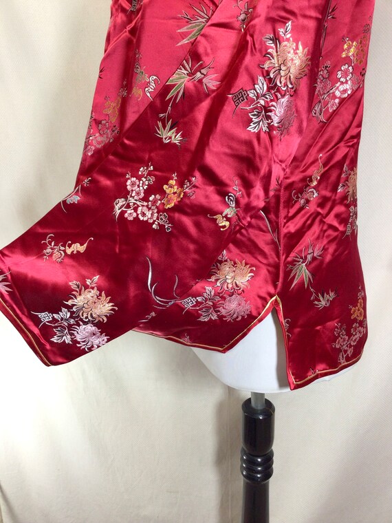 1970s Cherry Red Viscose Cheongsam Top with Mandarin … - Gem
