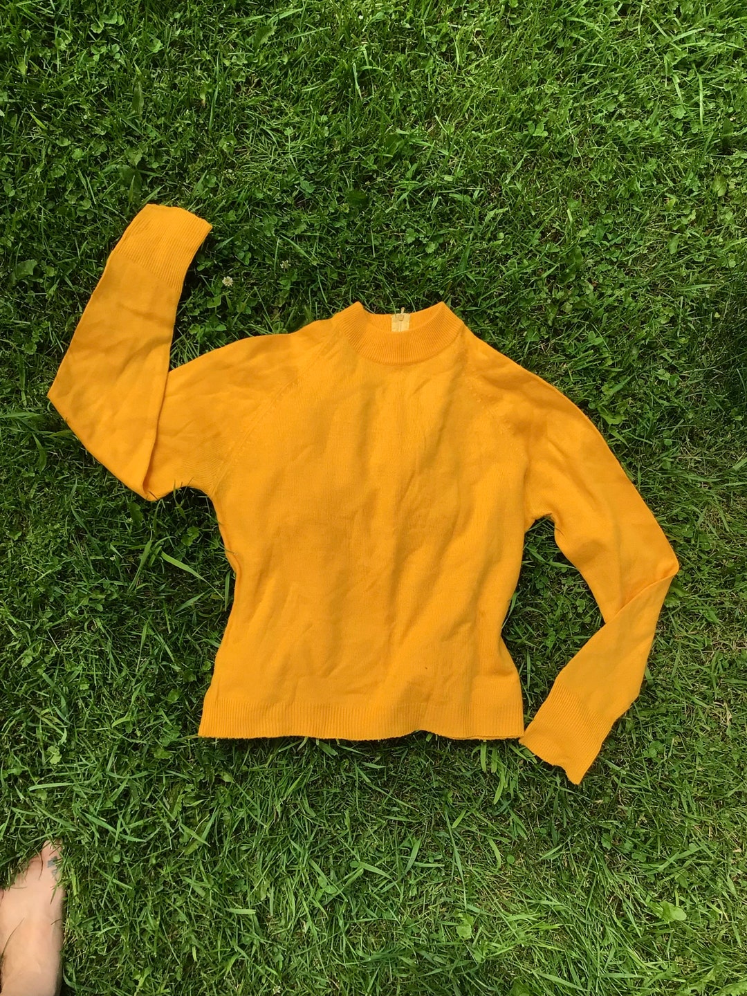 1960s Mustard Yellow Fitted Knit High Neck Pullover Cardigan Size M - Etsy