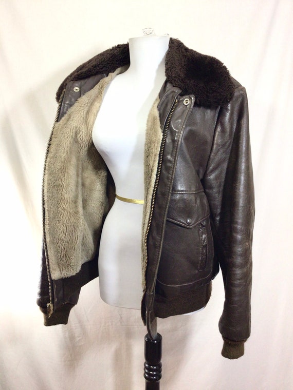1960s Brown Leather Pilot’s Bomber Jacket with Aviati… - Gem