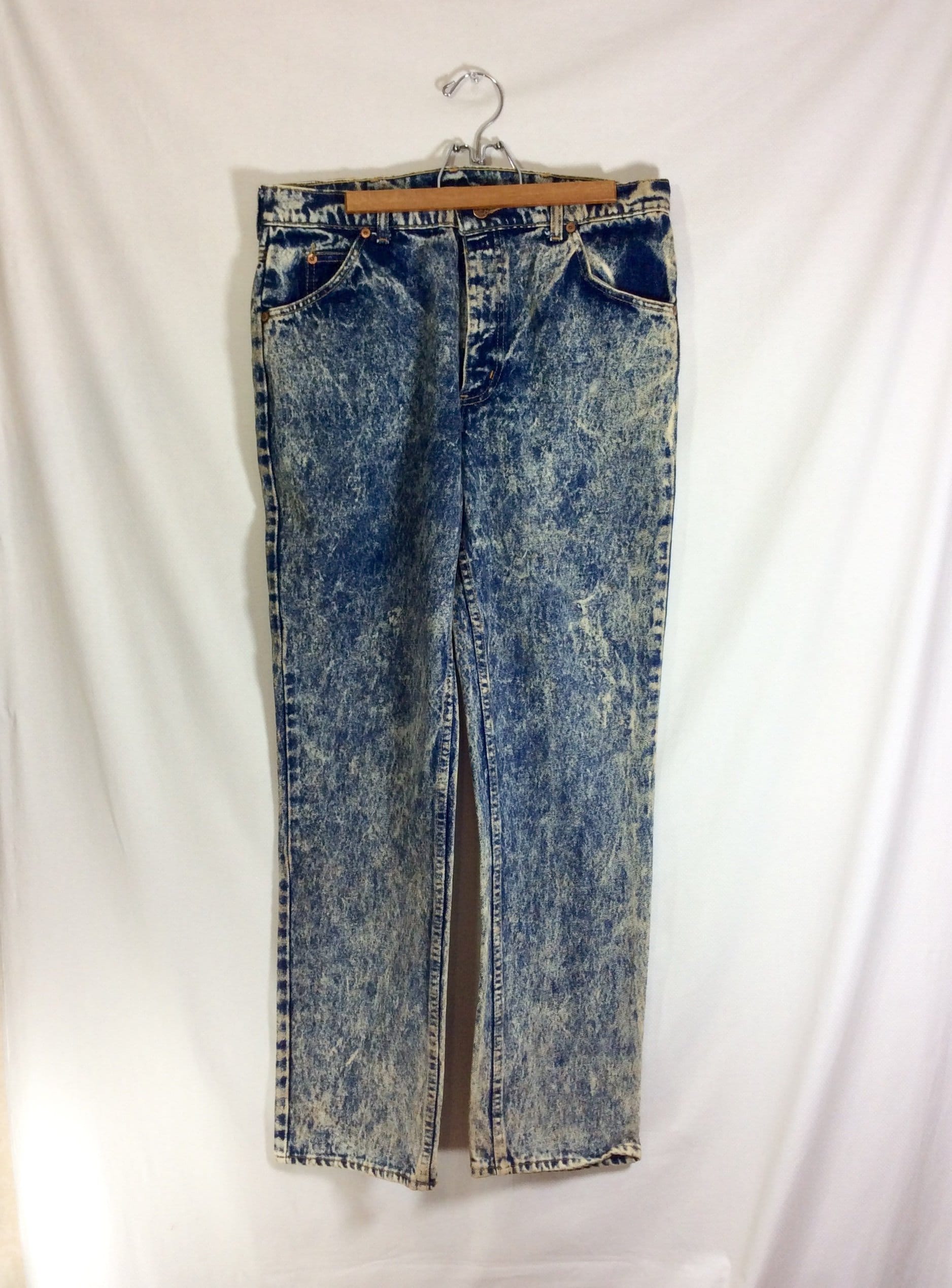 1980s Acid Wash High Waisted Sandblasted Roebucks Denim Jeans with ...
