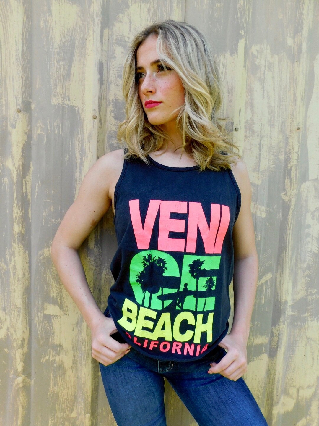 1990s Neon Venice Beach Graphic Muscle Tank Size S/M - Etsy