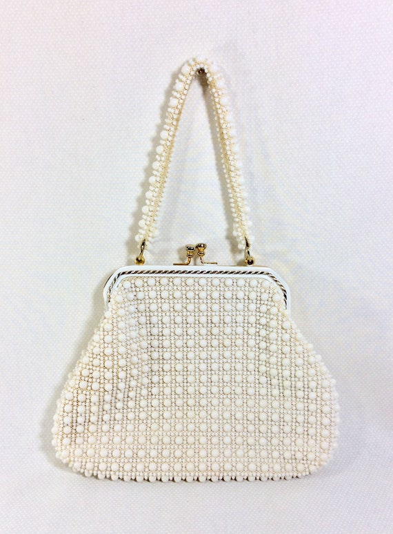 1950's Gold Beaded Clamshell Purse With Beaded Strap … - Gem