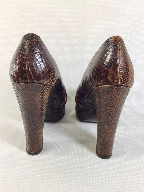 1970s Peep-Toe Snake Skin 1940s Style Platform Pumps … - Gem