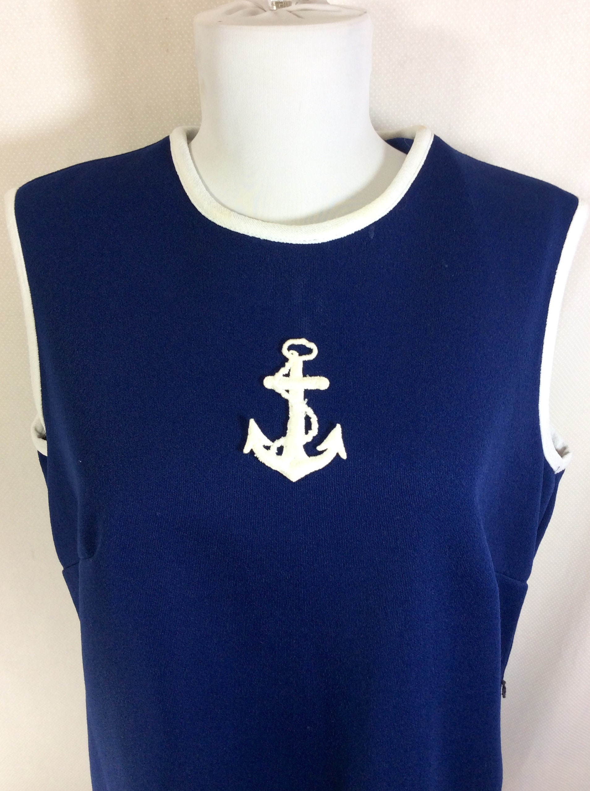 1960s Mod Navy Sailor Tunic Mini Dress with Anchor Appliqué and Coil ...