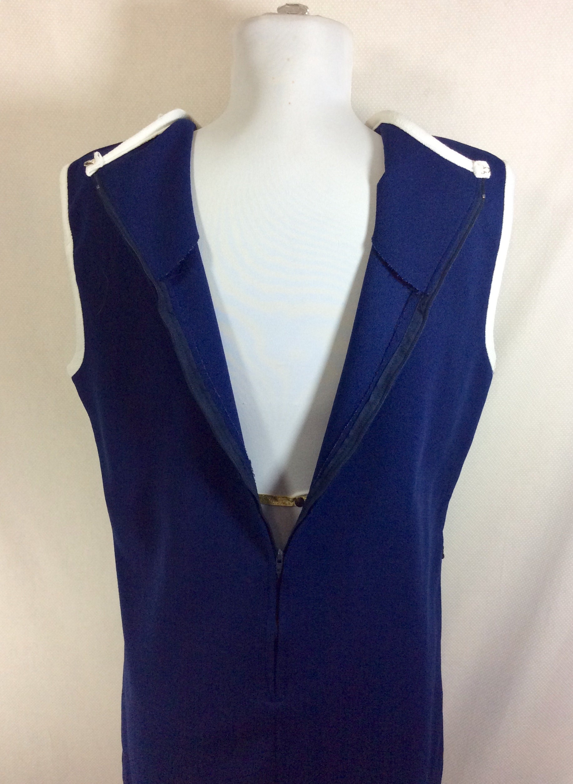 1960s Mod Navy Sailor Tunic Mini Dress with Anchor Appliqué and Coil ...