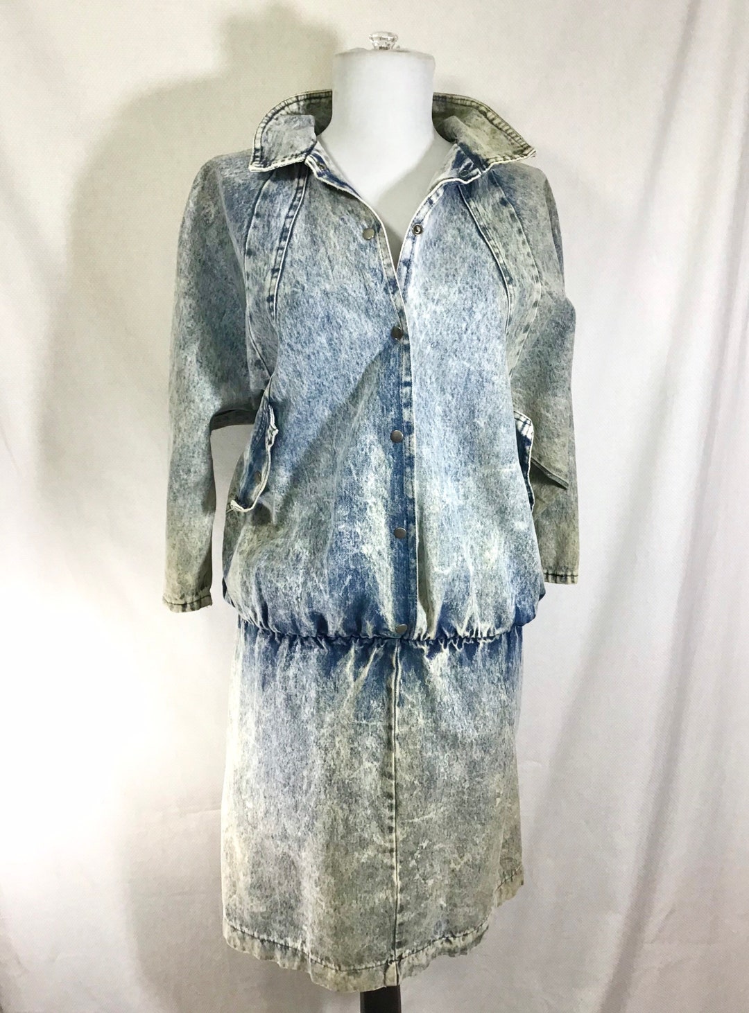 1980s Acid Wash Denim Collared Jumper Dress Size S - Etsy