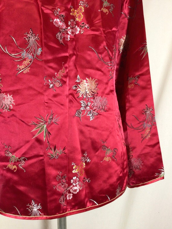 1970s Cherry Red Viscose Cheongsam Top with Mandarin … - Gem
