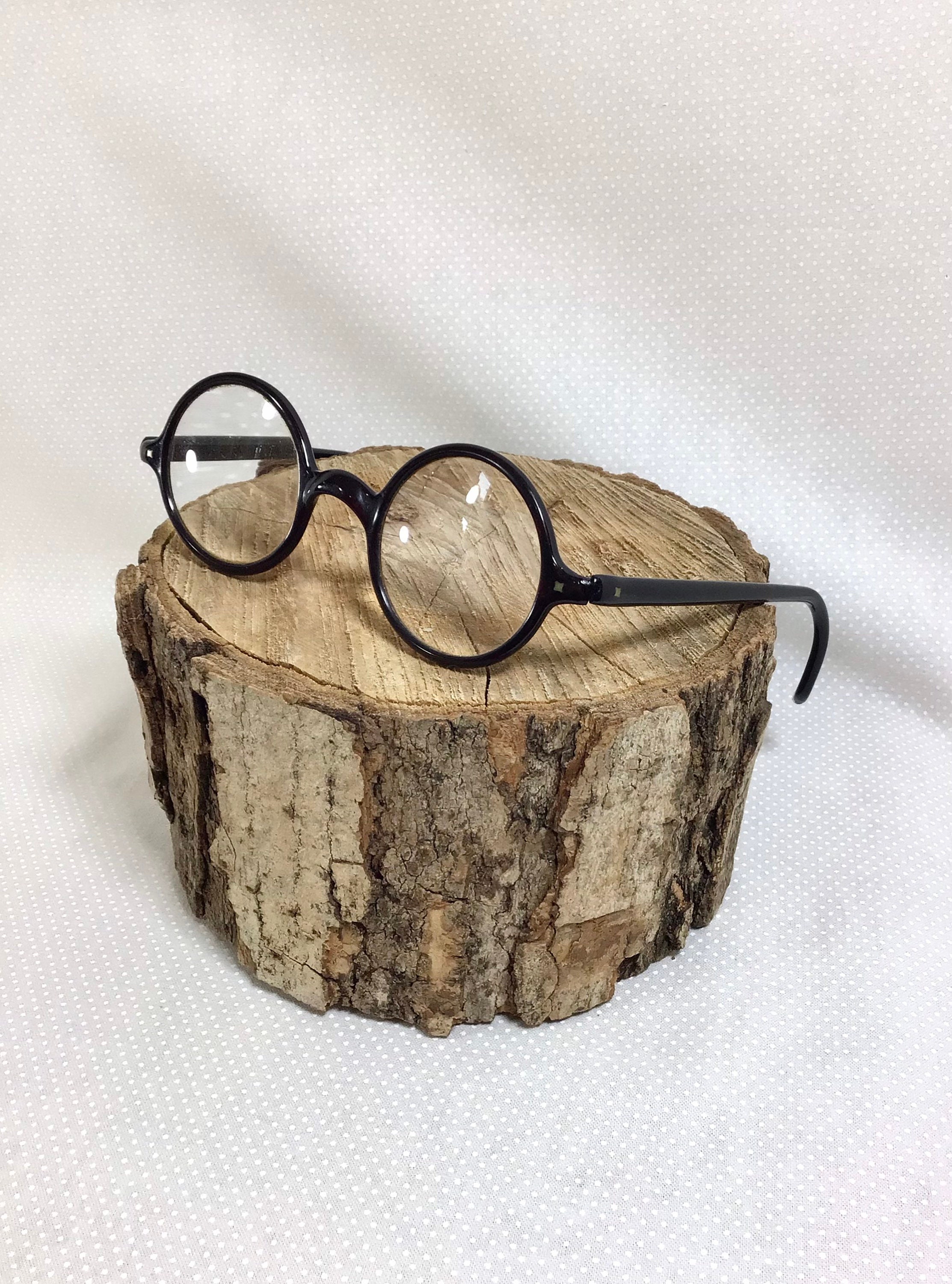 1920s Old-Timey Circular Black Antique Eyeglasses