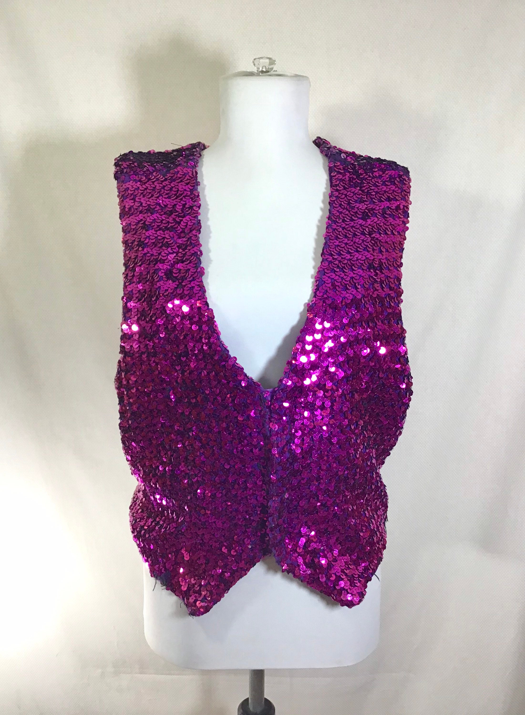 1980s Purple Sequin Costume Vest with Velcro Panel size M
