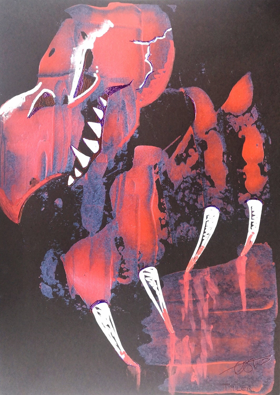 Horror Bird Creature Original A4 Artwork Iridescent Paints, Biro and ...