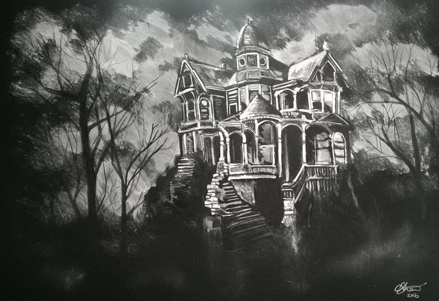 Haunted House Pencil Drawing