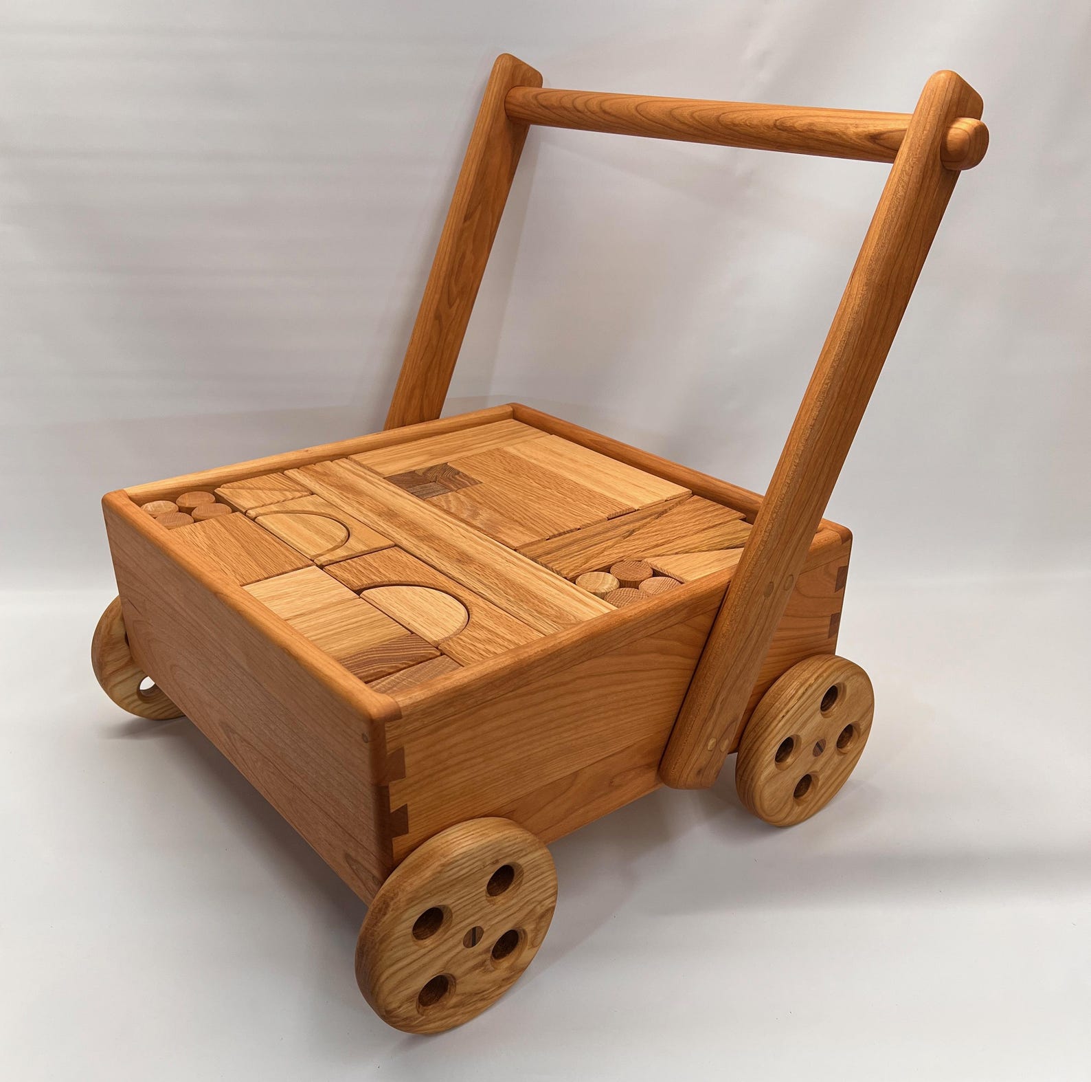 Cherry Wood Block Wagon: 100 Hardwood Unit Blocks, Learn to Walk Toy - Etsy