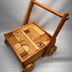Cherry Wood Block Wagon: 100 Hardwood Unit Blocks, Learn to Walk Toy - Etsy