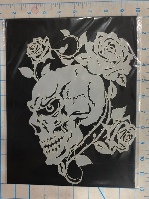 10 Mil Reusable Laser Cut Mylar Stencil Skull With Roses | Etsy