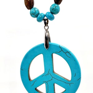 Large Turquoise Peace Sign Necklace, Boho Gemstone Peace Sign Necklace ...