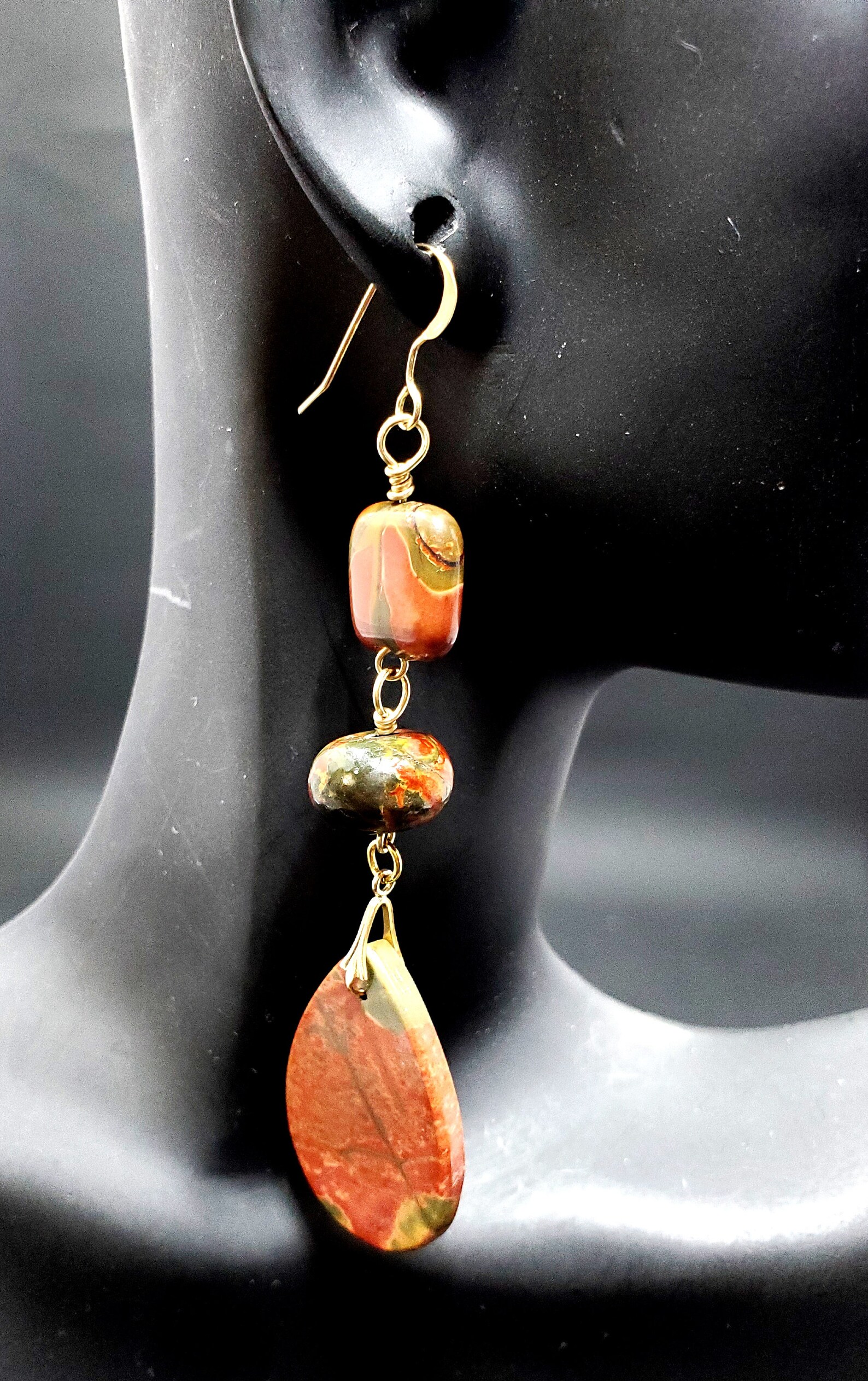 Natural Red Creek Jasper Dangling Earrings Beaded Handmade Red Jasper
