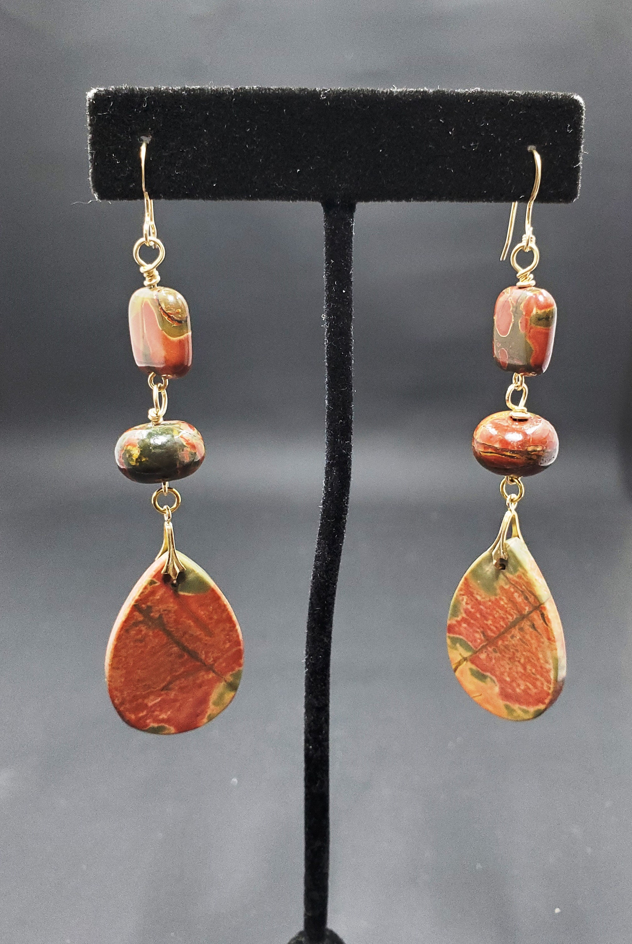 Natural Red Creek Jasper Dangling Earrings Beaded Handmade Red Jasper