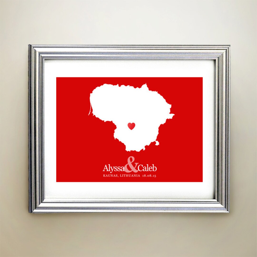 Lithuania Custom Horizontal Heart Map Art - Personalized Names, Wedding ...
