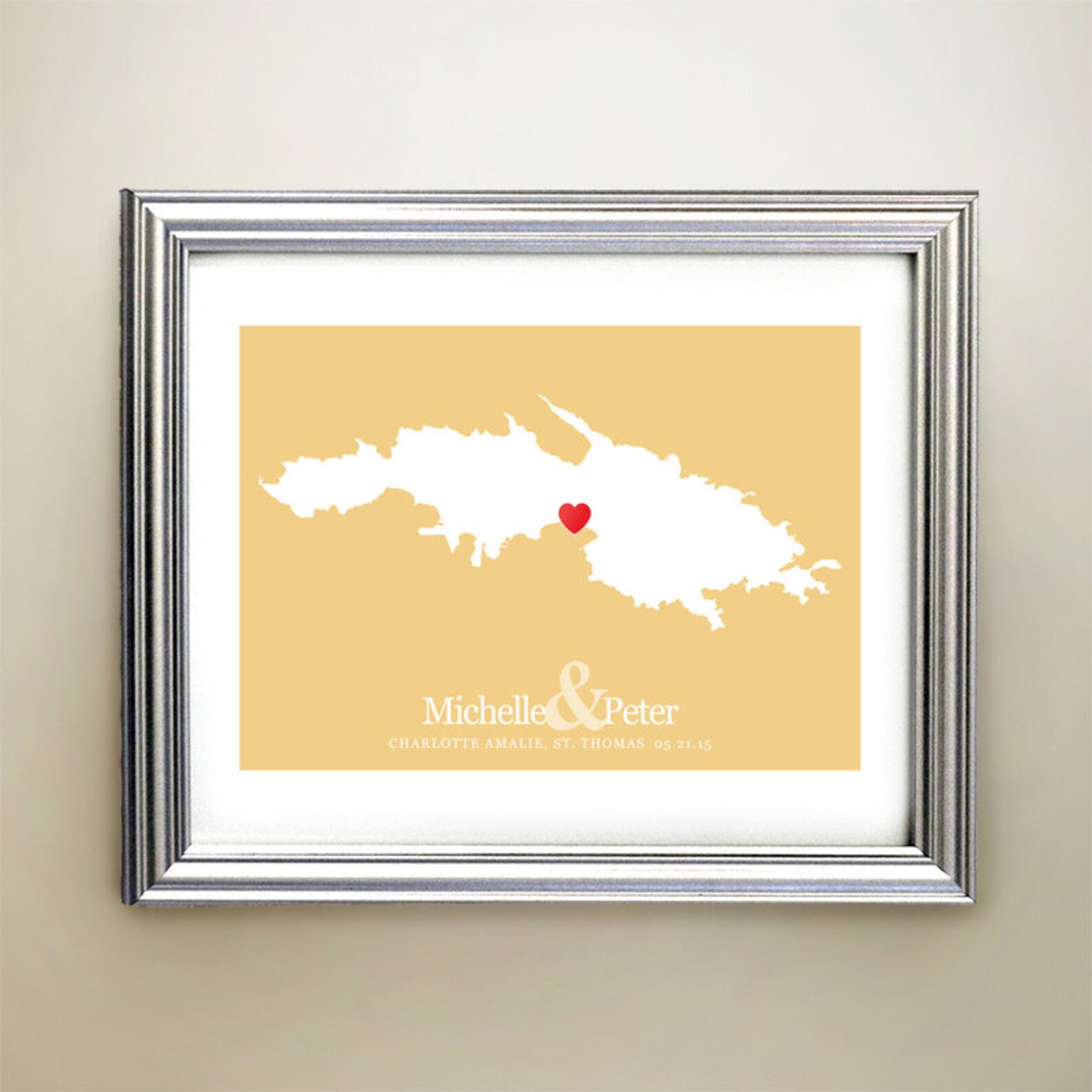 St Thomas Custom Horizontal Heart Map Art Personalized - Etsy