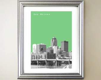 Des Moines Iowa City Skyline Poster, Red Retro Digital Poster Print ...
