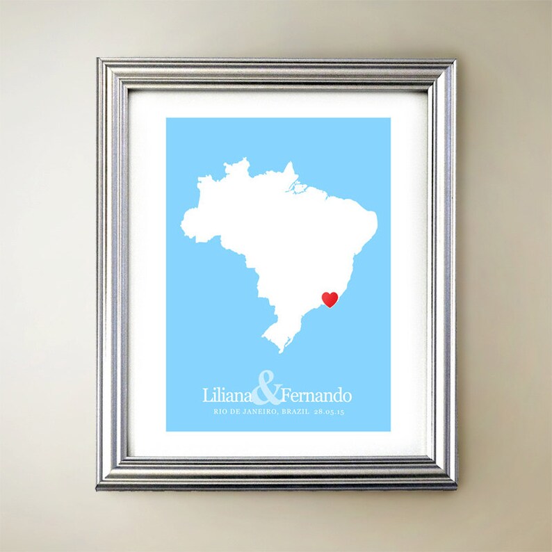 Brazil Custom Vertical Heart Map Art Personalized Names - Etsy