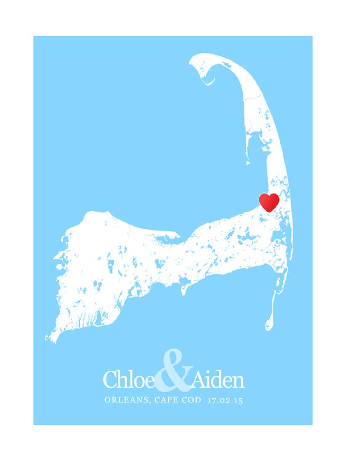 Cape Cod Custom Vertical Heart Map Art Personalized Names - Etsy