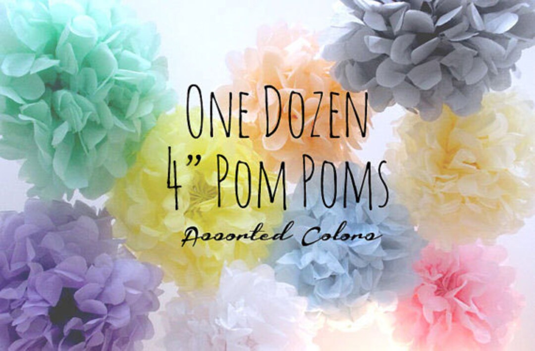 4" Tissue Mini Pom Poms/set of 12 Tissue Paper Small Pom, Wall Decor ...
