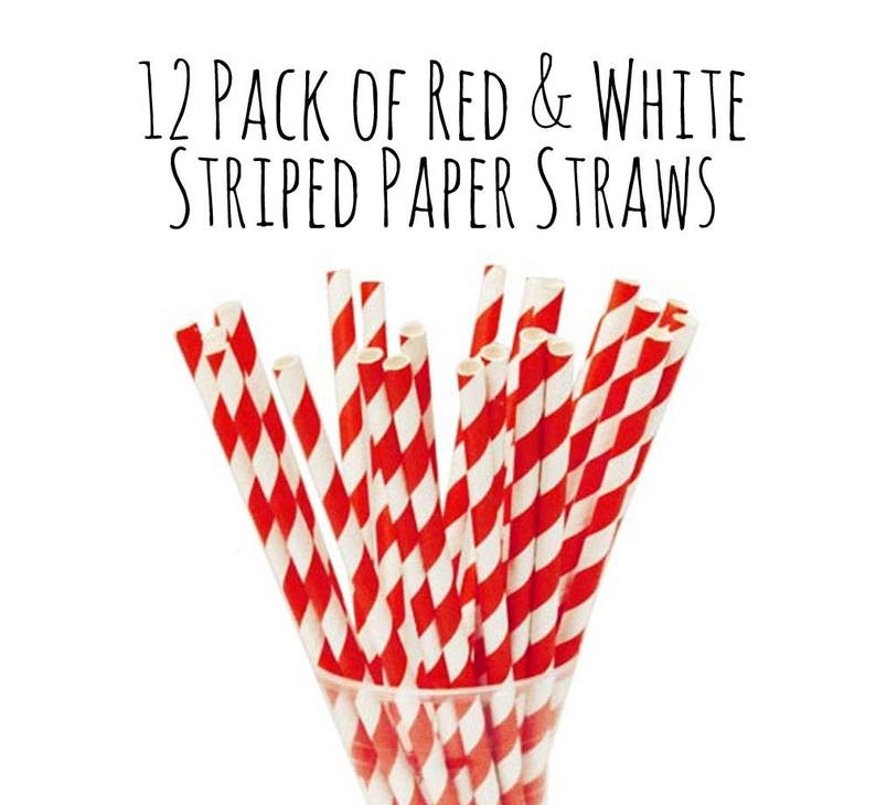 Retro Style Red and White Striped Paper Straws One Dozen Red | Etsy