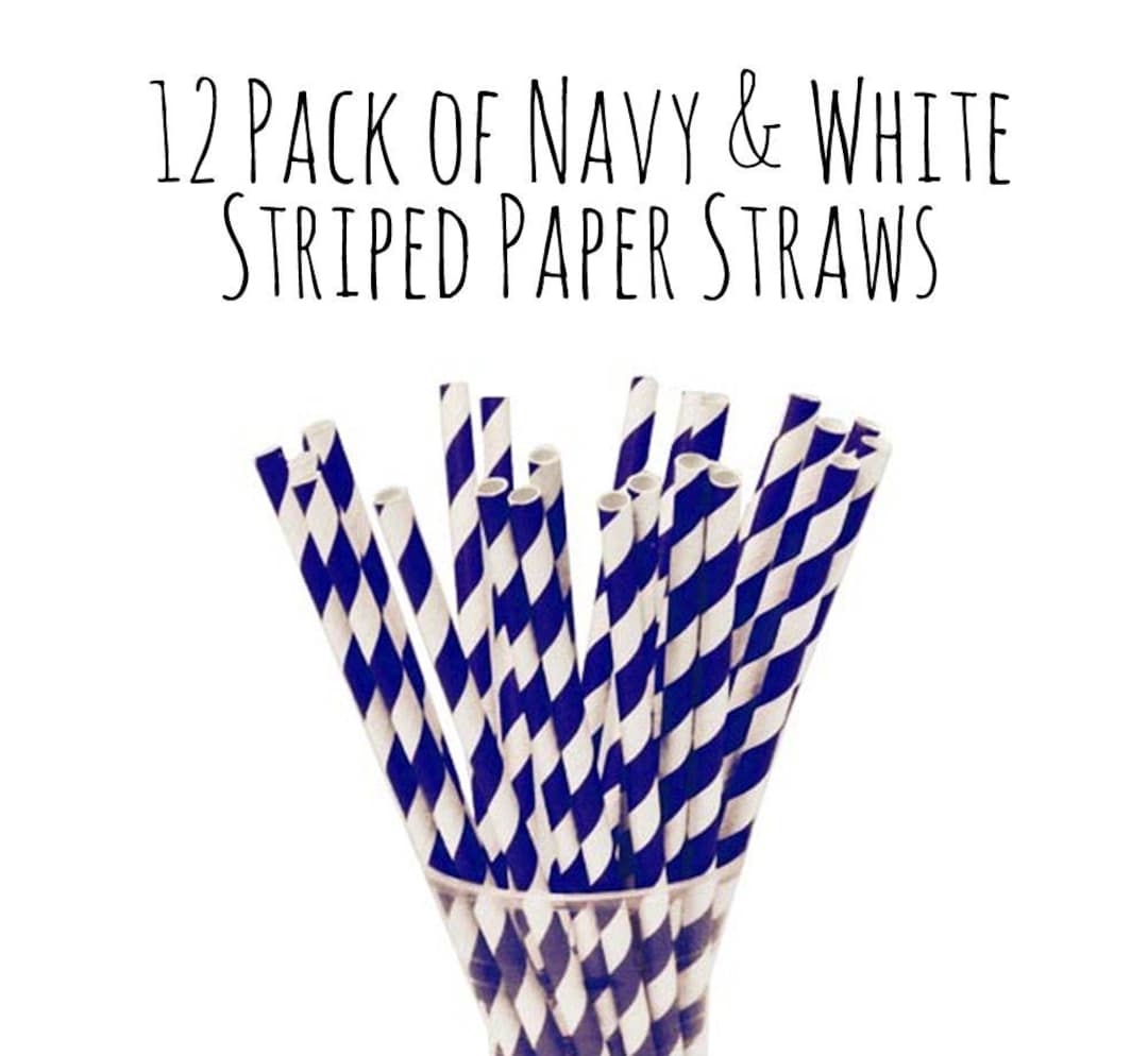 Dark Navy Blue and White Striped Paper Straws, Blue Striped Straws ...