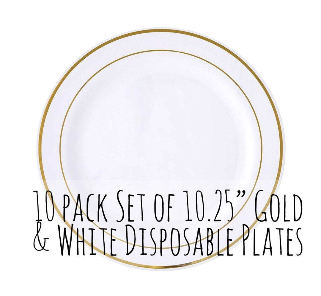 10.25" Large Round Plates, Disposable Metallic Gold and White Stripe ...