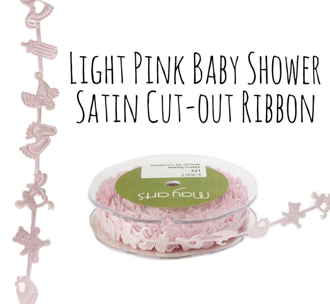 Baby Girl Cutout Satin Ribbon, 5/8" Light Pink Baby Shower Ribbon, Baby ...