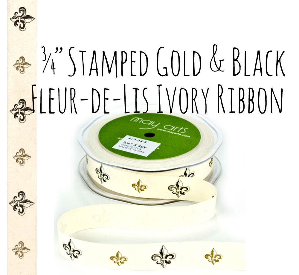 Fleur De Lis Ribbon, 3/4" Ribbon, Fleur-de-lis Cotton Ribbon, Gold and ...