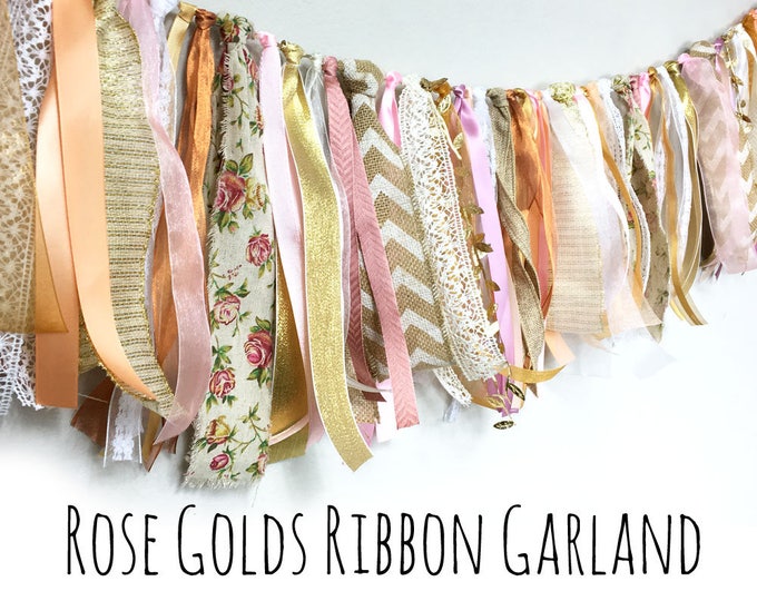 Blush Pink Rose Gold Fabric Ribbon Garland Banner Photo - Etsy