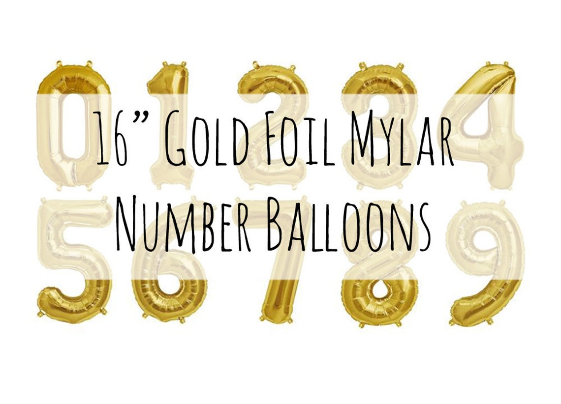 16 Gold Number Balloons 16 Inch Shiny Foil Mylar | Etsy