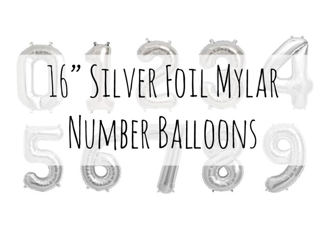16 Silver Number Balloons 16 Inch Shiny Foil Mylar | Etsy