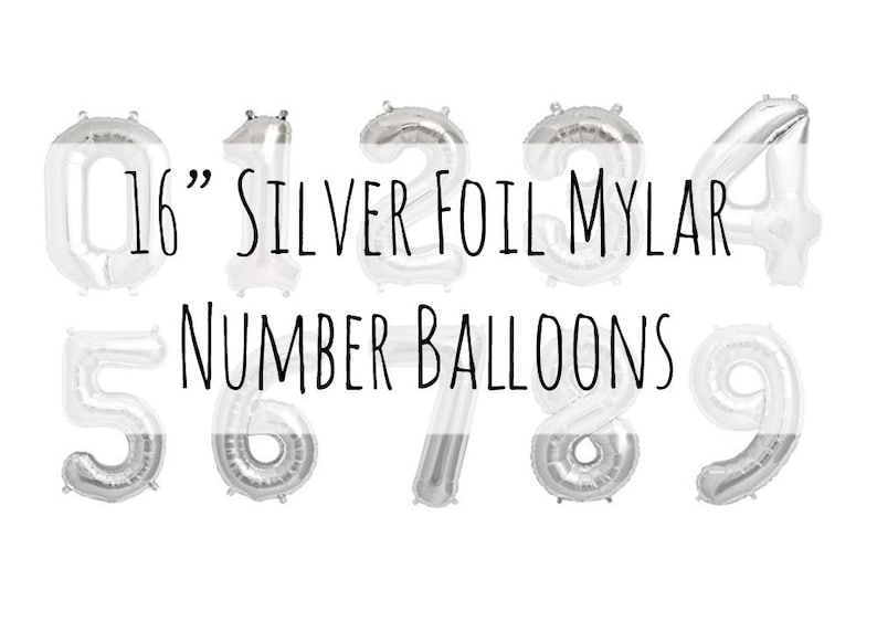 16" Silver Number Balloons, 16 Inch Shiny Foil Mylar Balloons, Pick ...